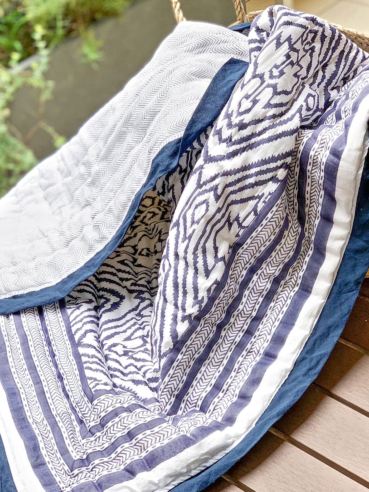 Malabar Baby | Soft, Block Printed, Handmade Quilt | Southside Blue